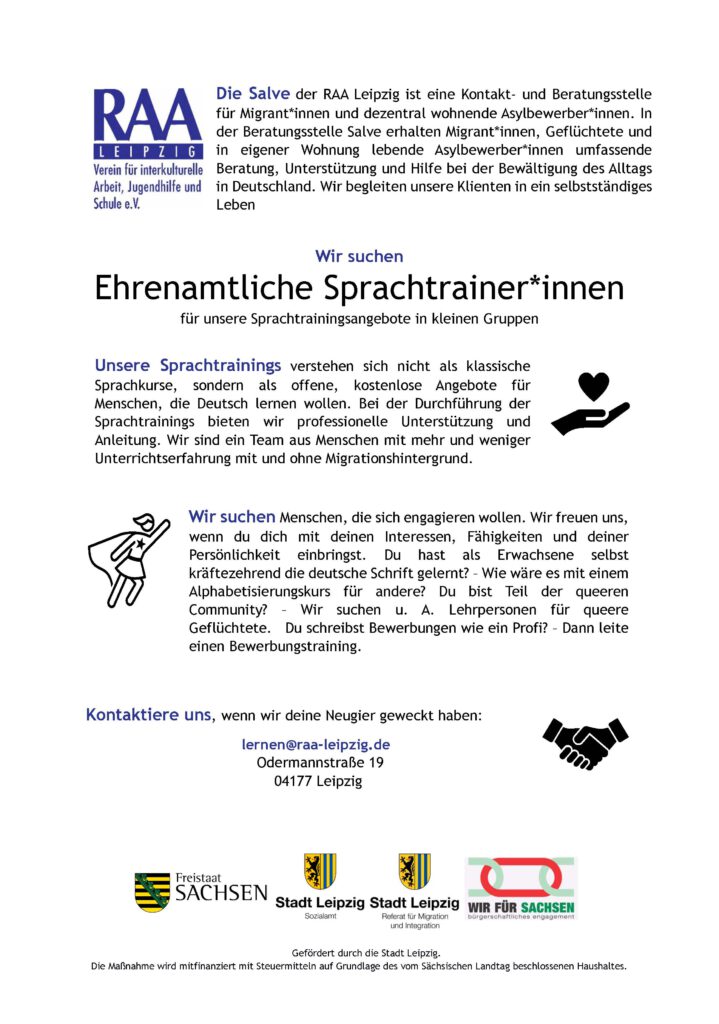 SALVE: Ehrenamtliche Sprachtrainer*innen gesucht! » RAA Leipzig